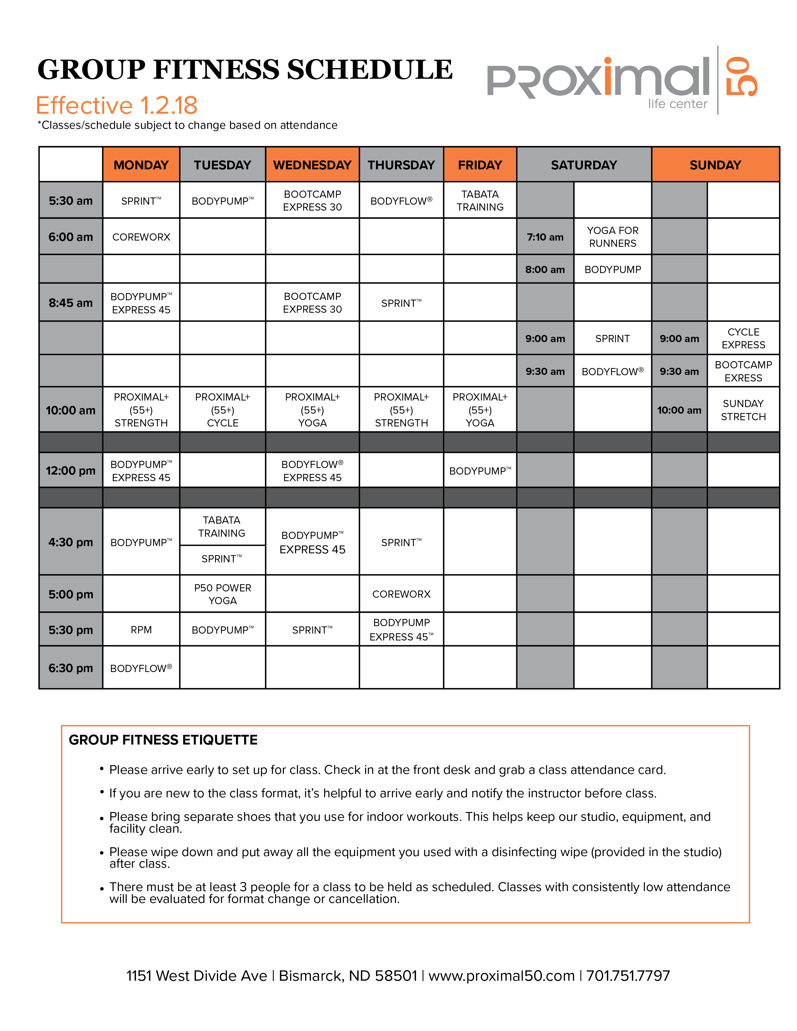 Class Schedule - Proximal50